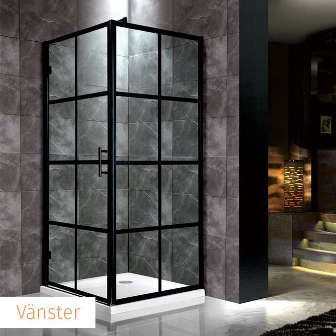 Svart duschvägg med dörr - Aluminiumspröjs (Badrum) | Trygghan